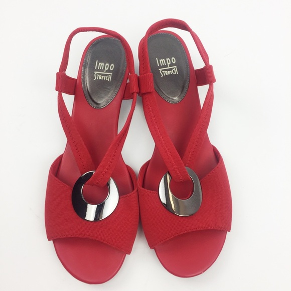 Impo | Shoes | Impo Rena Stretch Red Sling Back Wedge Sandal8m | Poshmark